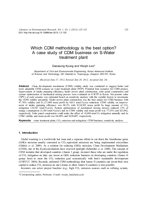 (PDF) Which CDM methodology is the best option? A case study of CDM ...
