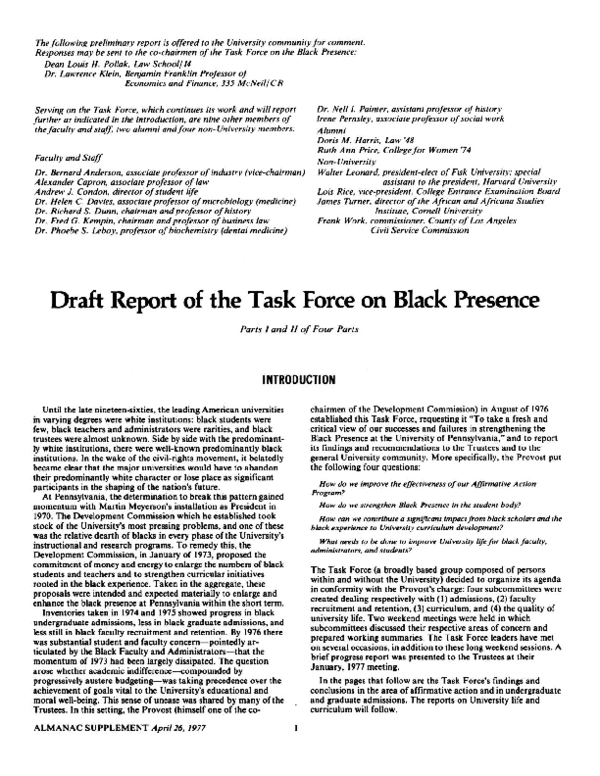 (PDF) Draft Report of the Task Force on Black Presence Parts land II of ...
