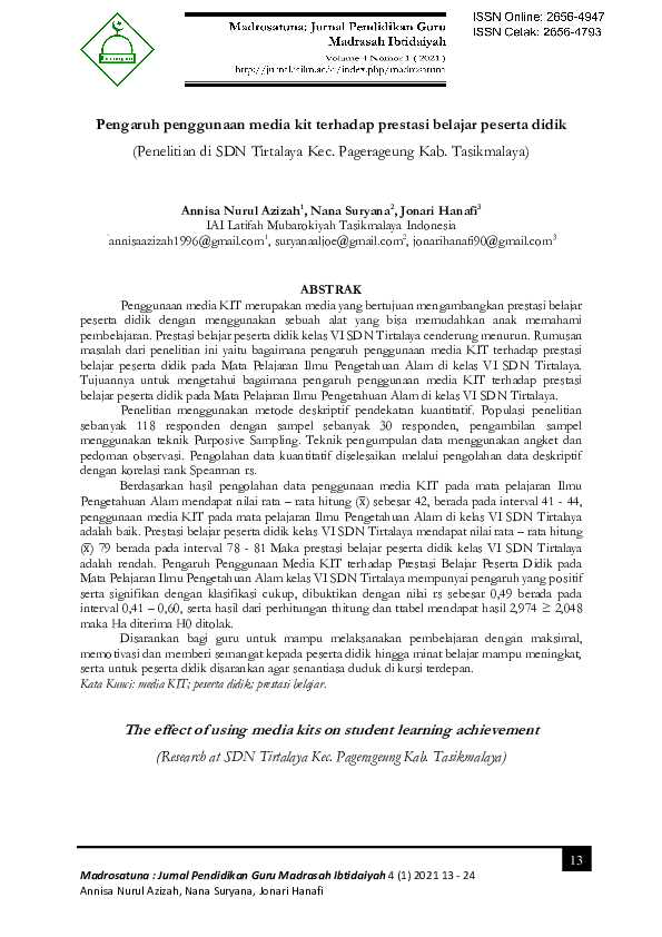 (PDF) Pengaruh Penggunaan Media KIT terhadap Prestasi Belajar Peserta Didik | Nana Suryana ...