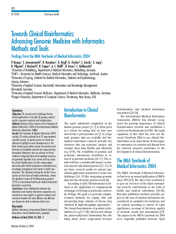 Pdf Towards Clinical Bioinformatics Advancing Genomic Medicine With Informatics Methods And Tools