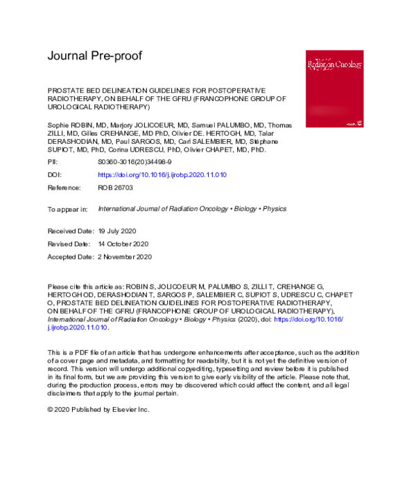 (PDF) Prostate Bed Delineation Guidelines for Postoperative Radiation ...