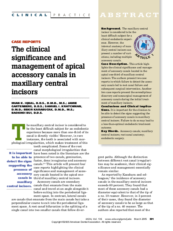 (PDF) The clinical significance and management of apical accessory ...