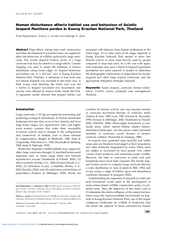 (PDF) Human disturbance affects habitat use and behaviour of Asiatic leopard Panthera pardus in ...