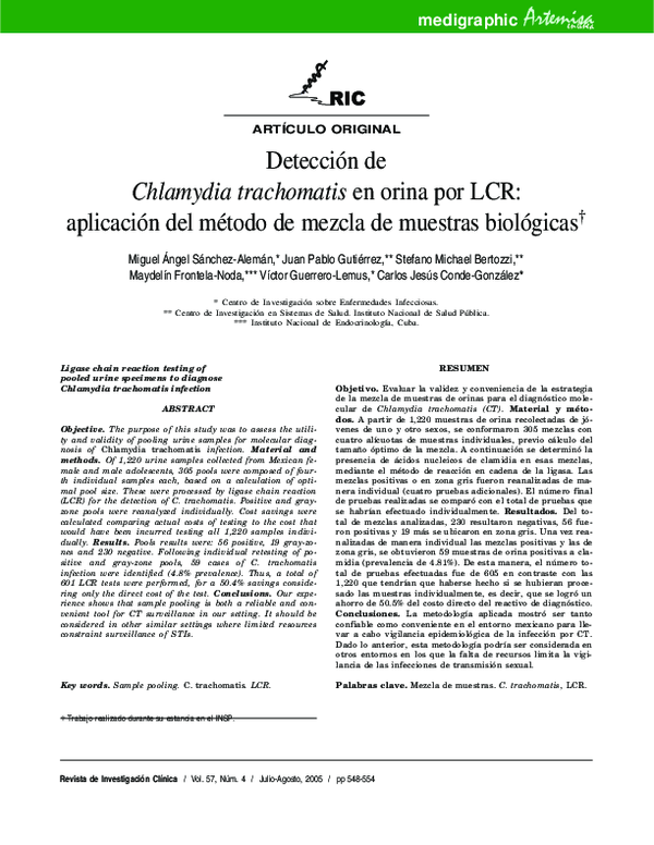 Pdf Detección De Chlamydia Trachomatis En Orina Por Lcr Aplicación