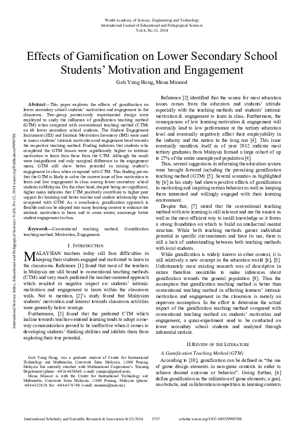 (PDF) Effects Of Gamification On Lower Secondary School Students ...