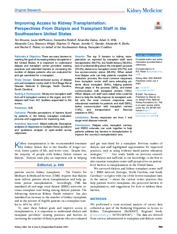 (PDF) Improving Access to Kidney Transplantation: Perspectives From ... (PDF) Improving Access to Kidney Transplantation: Perspectives From ...