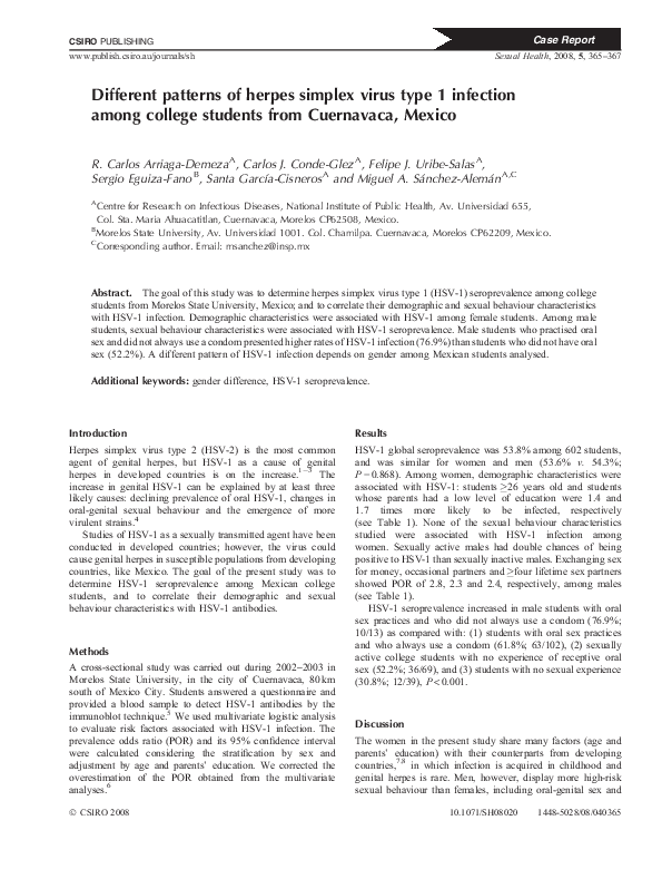 (PDF) Different patterns of herpes simplex virus type 1 infection among ...