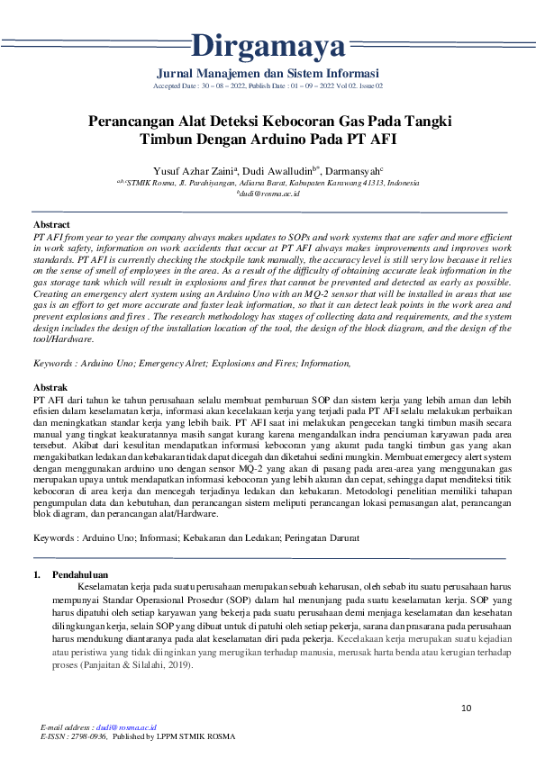 (PDF) Perancangan Alat Deteksi Kebocoran Gas Pada Tangki Timbun Dengan Arduino Pada PT AFI
