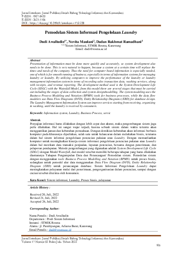 (PDF) Pemodelan Sistem Informasi Pengelolaan Laundry