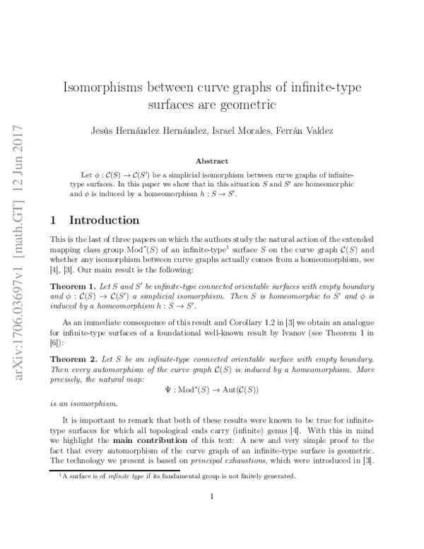 (PDF) Isomorphisms between curve graphs of infinite-type surfaces are geometric