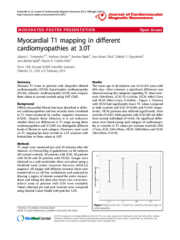 (PDF) Myocardial T1 mapping in different cardiomyopathies at 3.0T
