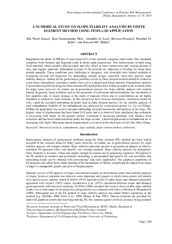 (PDF) A Numerical Study on Slope Stability Analysis by Finite Element ...