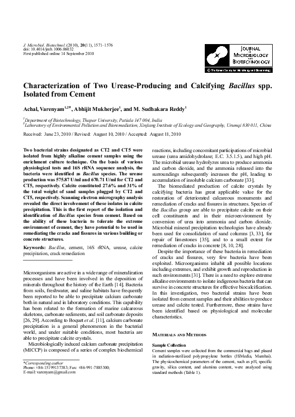 (PDF) Characterization of Two Urease-Producing and Calcifying Bacillus ...