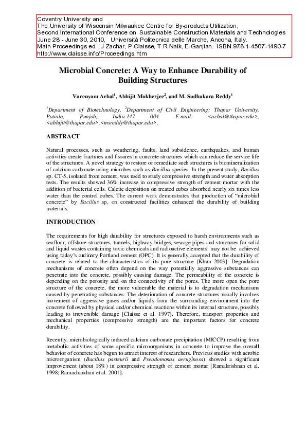 (PDF) Microbial Concrete: Way to Enhance the Durability of Building ...
