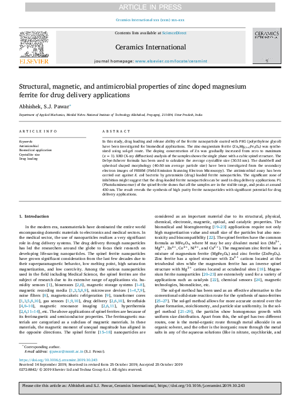 (PDF) Structural, magnetic, and antimicrobial properties of zinc doped ...