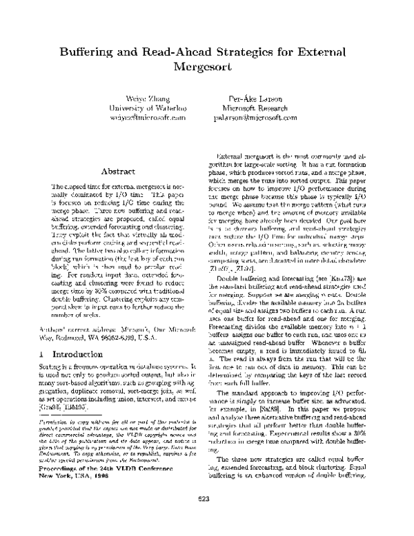 (PDF) Buffering and read-ahead strategies for external mergesort