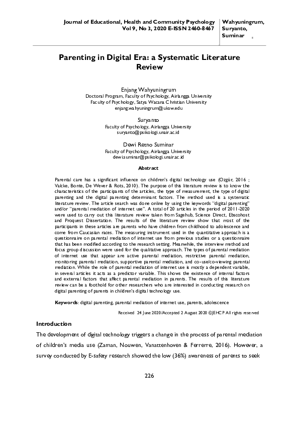 (PDF) Parenting in Digital Era: a Systematic Literature Review