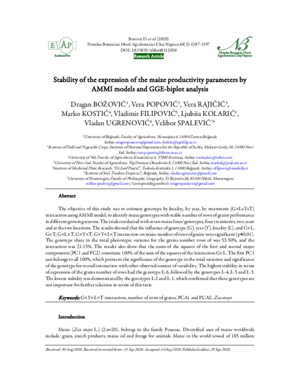 (PDF) Stability of the expression of the maize productivity parameters by AMMI models and GGE ...