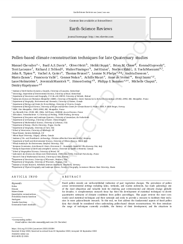 (PDF) Pollen-based climate reconstruction techniques for late ...