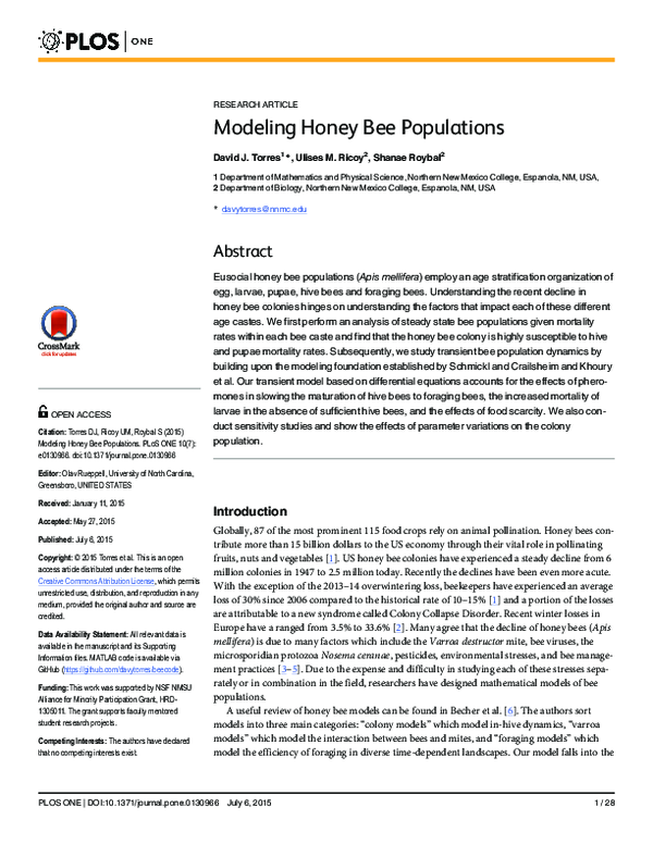 (PDF) Modeling Honey Bee Populations