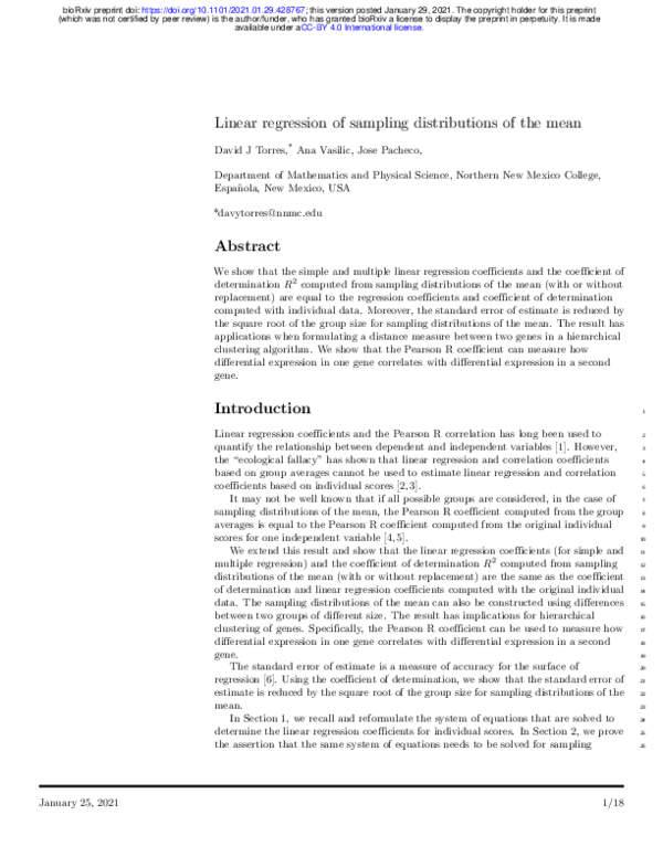 (PDF) Linear regression of sampling distributions of the mean