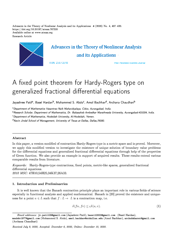 (PDF) A xed point theorem for Hardy-Rogers type on generalized ...