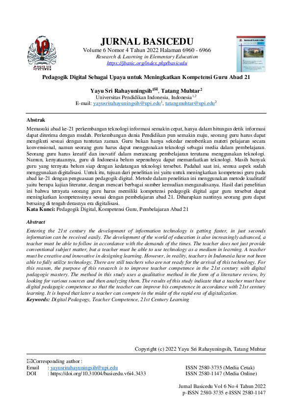 (PDF) Pedagogik Digital Sebagai Upaya untuk Meningkatkan Kompetensi Guru Abad 21