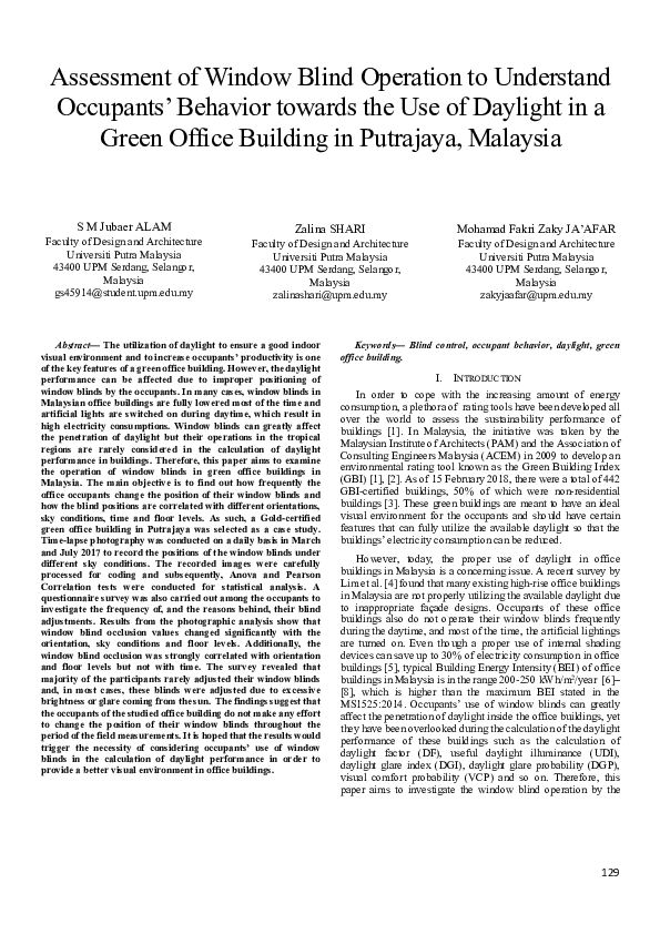 (PDF) Assessment of Window Blind Operation to Understand Occupants ...