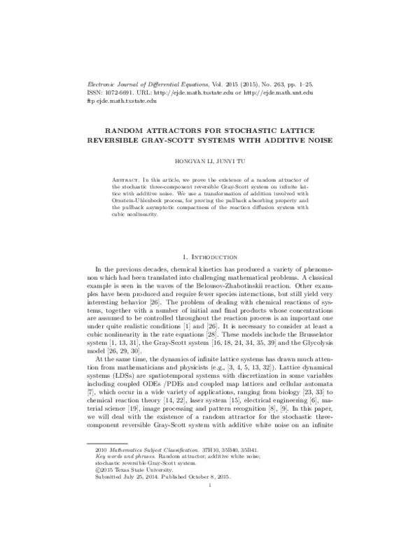(PDF) Random Attractors for Stochastic Lattice Reversible Gray-Scott ...