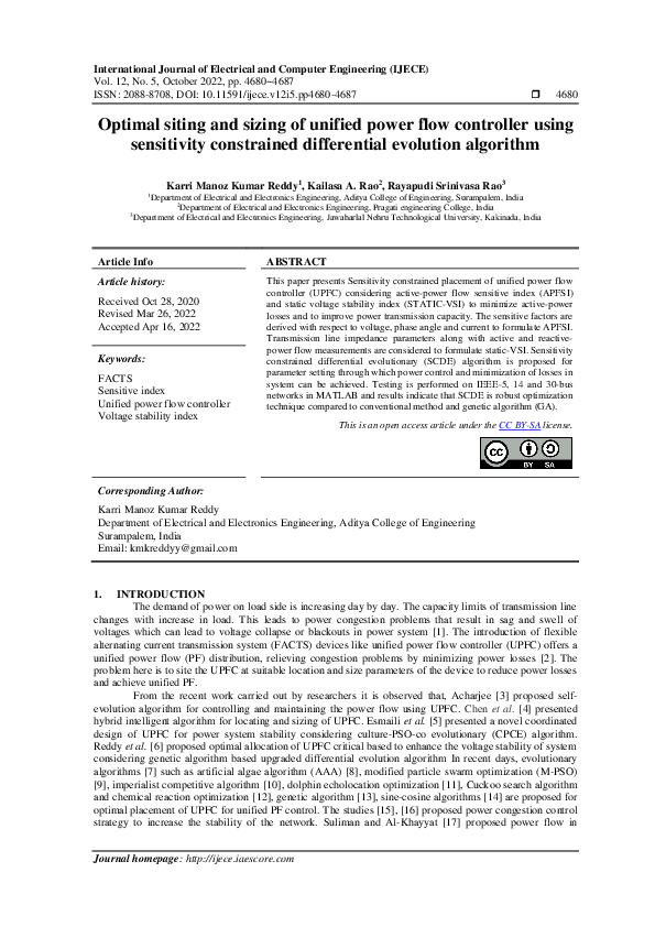 Pdf Optimal Siting And Sizing Of Unified Power Flow Controller Using Sensitivity Constrained