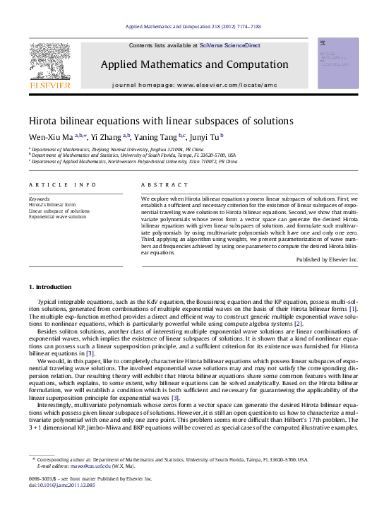 (PDF) Hirota bilinear equations with linear subspaces of solutions