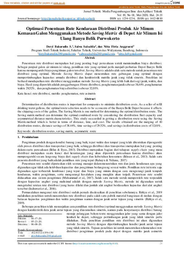 (PDF) Optimasi Penentuan Rute Kendaraan Distribusi Produk Air Minum ...