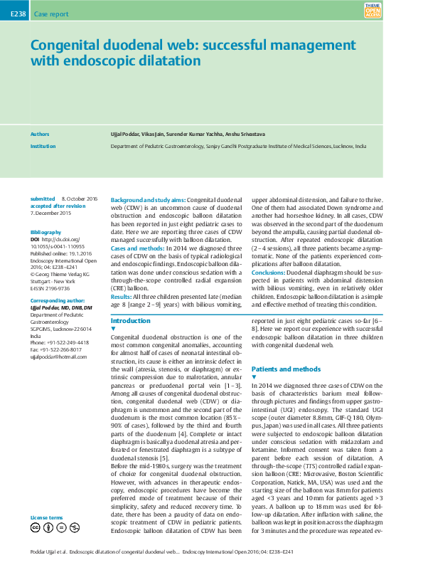 (PDF) Congenital duodenal web: successful management with endoscopic ...