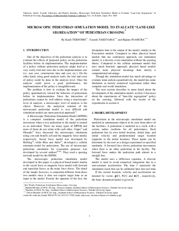 (PDF) Microscopic Pedestrian Simulation Model to Evaluate "Lane-Like Segregation" of Pedestrian ...