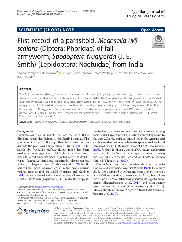 (PDF) First record of a parasitoid, Megaselia (M) scalaris (Diptera ...