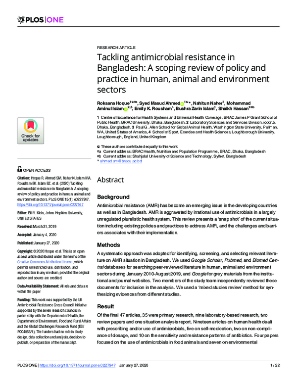 (PDF) Tackling antimicrobial resistance in Bangladesh: A scoping review of policy and practice ...