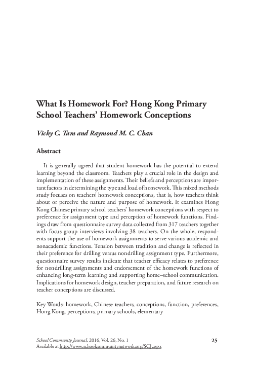 (PDF) What Is Homework For? Hong Kong Primary School Teachers' Homework ...