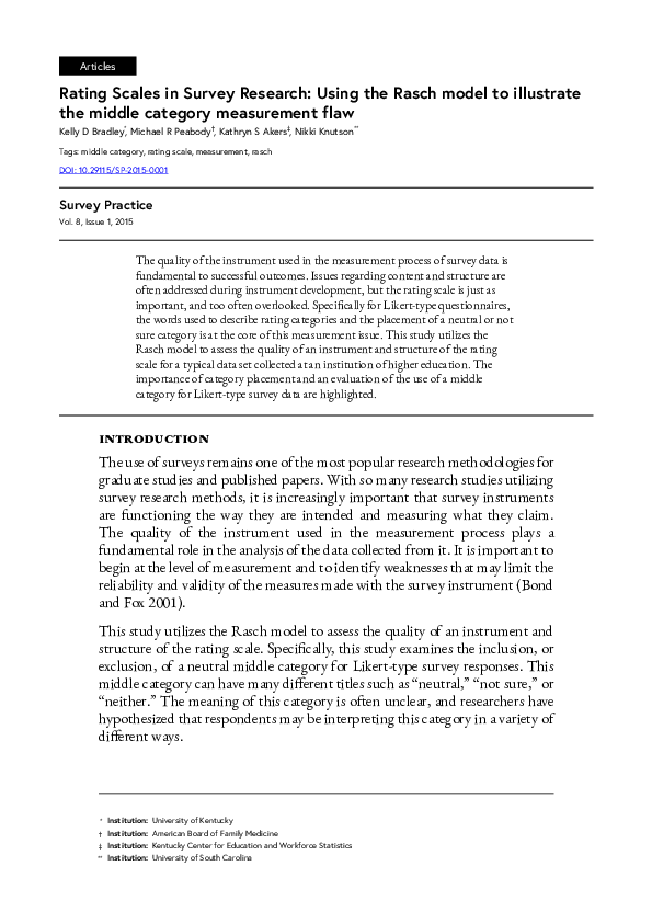 (PDF) Rating Scales in Survey Research: Using the Rasch model to ...