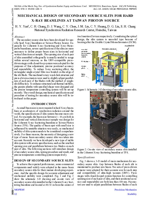(PDF) Mechanical Design of Secondary Source Slits for Hard X-ray ...