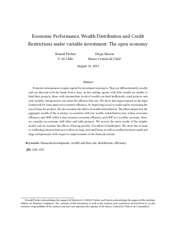 (PDF) Economic Performance, Wealth Distribution and Credit Restrictions ...