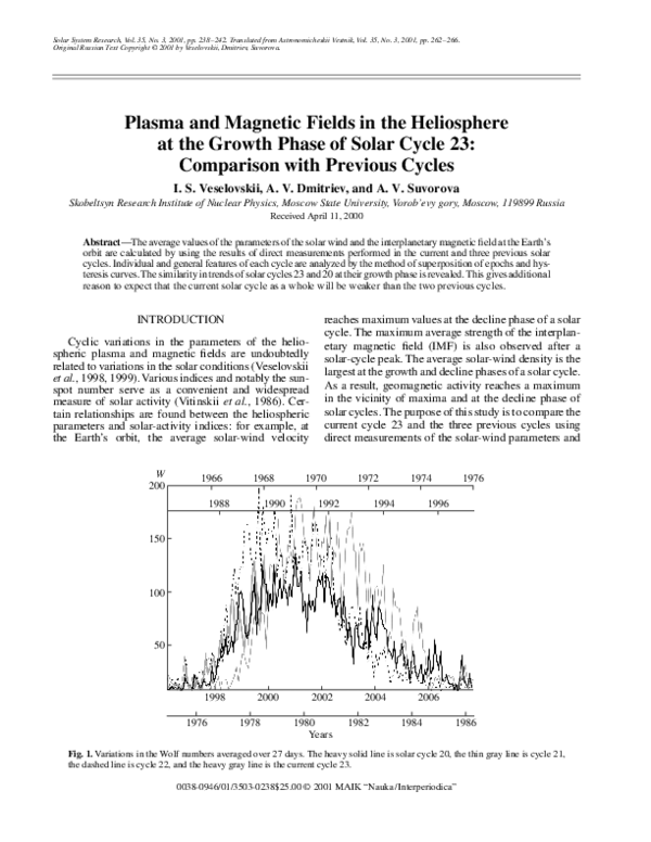 (PDF) Plasma and magnetic fields in the heliosphere at the growth phase ...