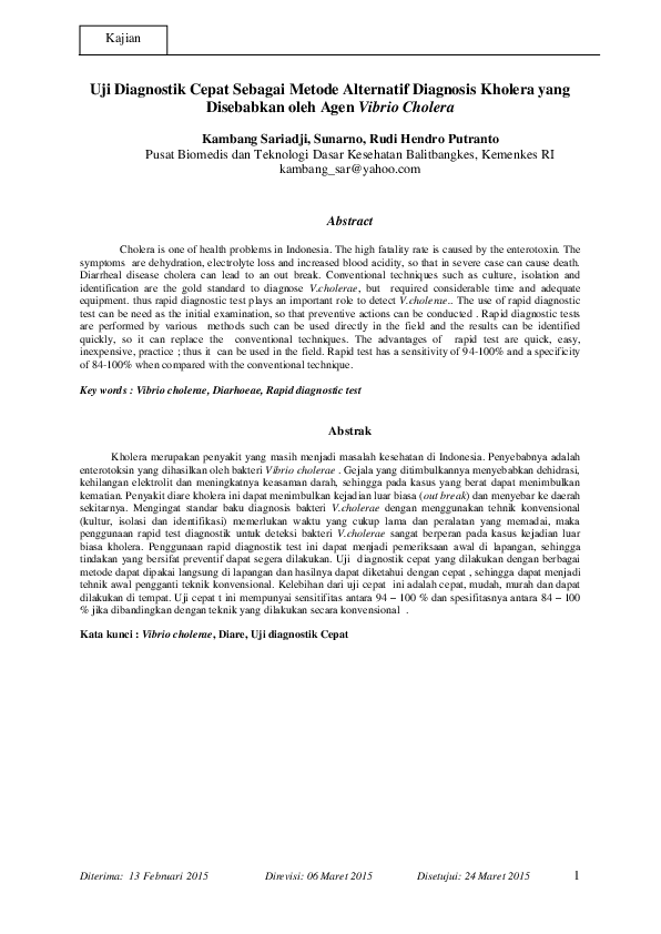 (PDF) Uji Diagnostik Cepat Sebagai Metode Alternatif Diagnosis Kholera ...