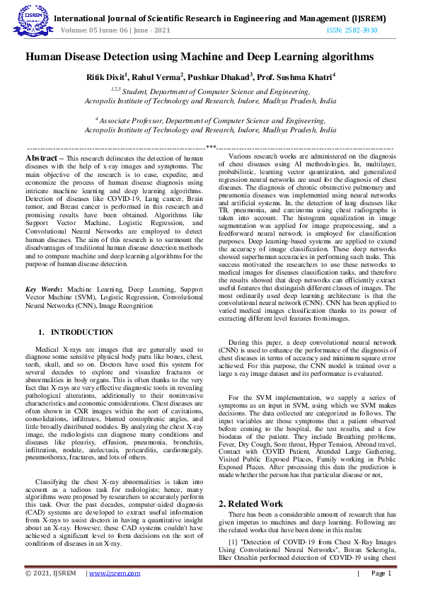 (PDF) Human Disease Detection using Machine and Deep Learning algorithms