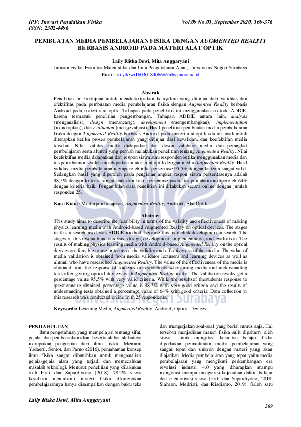 (PDF) Pembuatan Media Pembelajaran Fisika Dengan Augmented Reality Berbasis Android Pada Materi ...