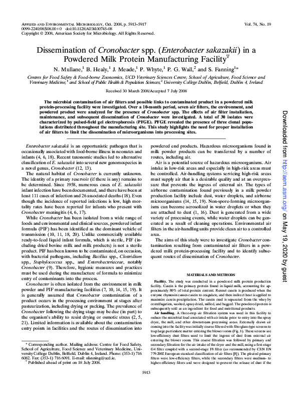 (PDF) Dissemination of Cronobacter spp. ( Enterobacter sakazakii ) in a ...