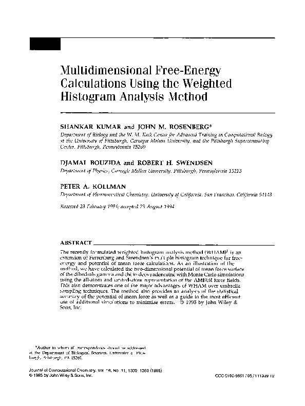 (PDF) Multidimensional free-energy calculations using the weighted histogram analysis method ...