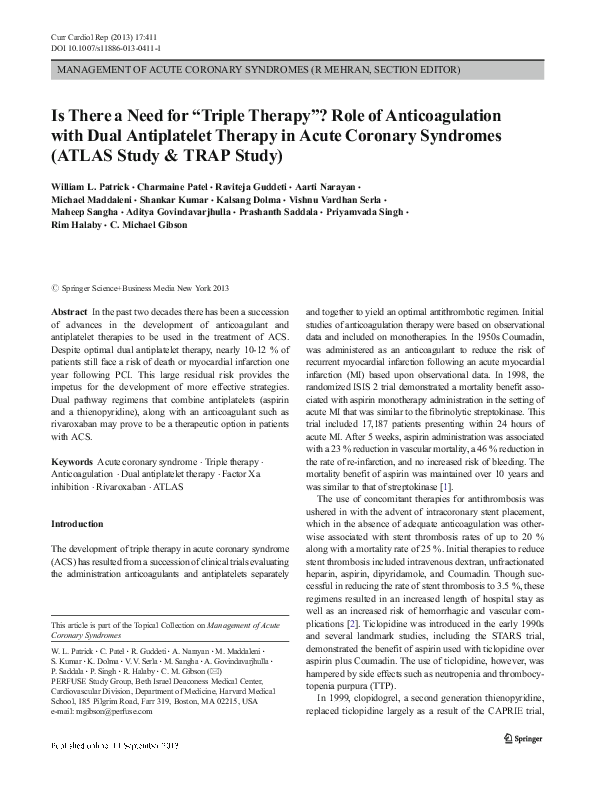(PDF) Is There a Need for “Triple Therapy”? Role of Anticoagulation ...