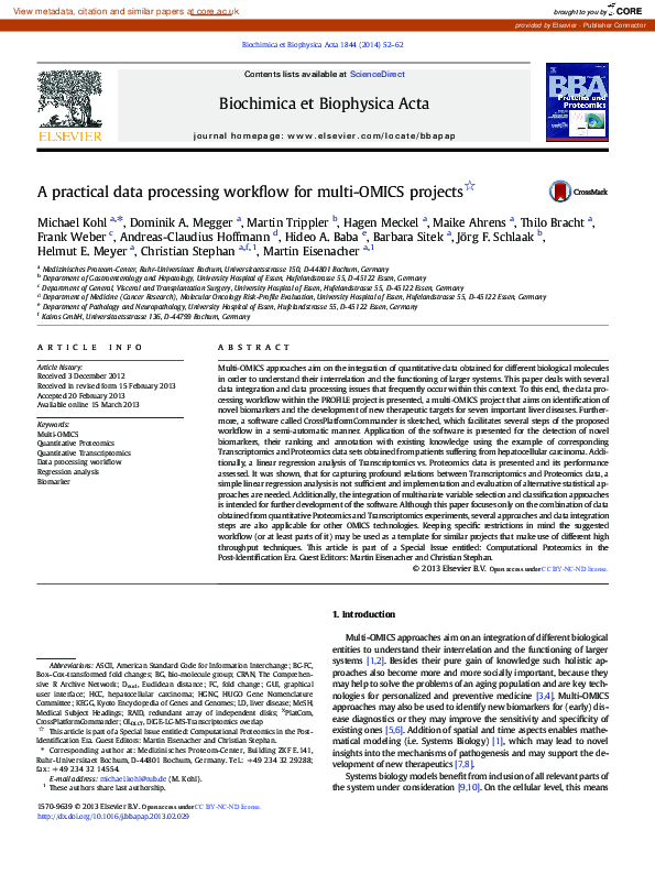 (PDF) A practical data processing workflow for multi-OMICS projects