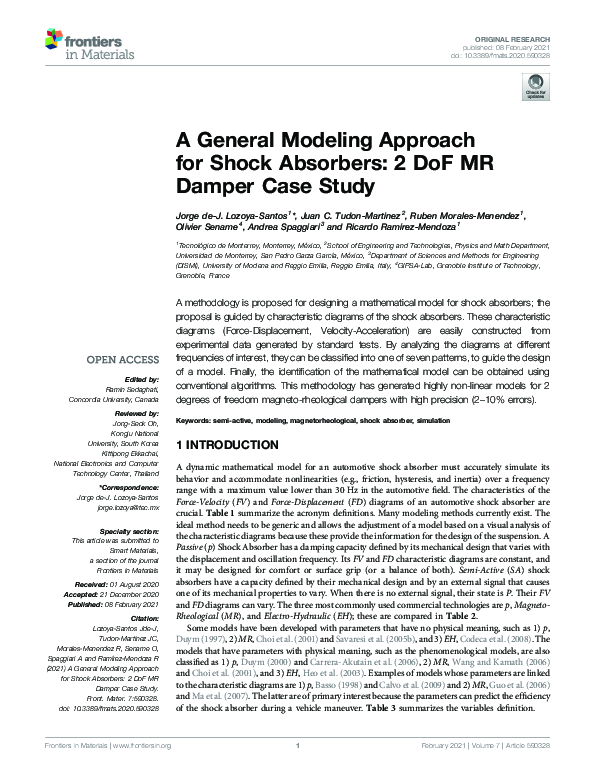 (PDF) A General Modeling Approach for Shock Absorbers: 2 DoF MR Damper Case Study