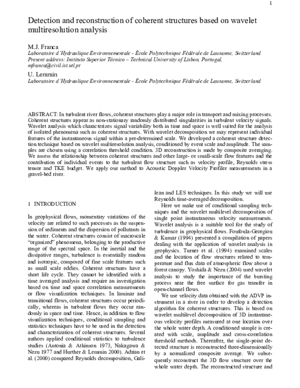 (PDF) Detection and reconstruction of coherent structures based on wavelet multiresolution analysis